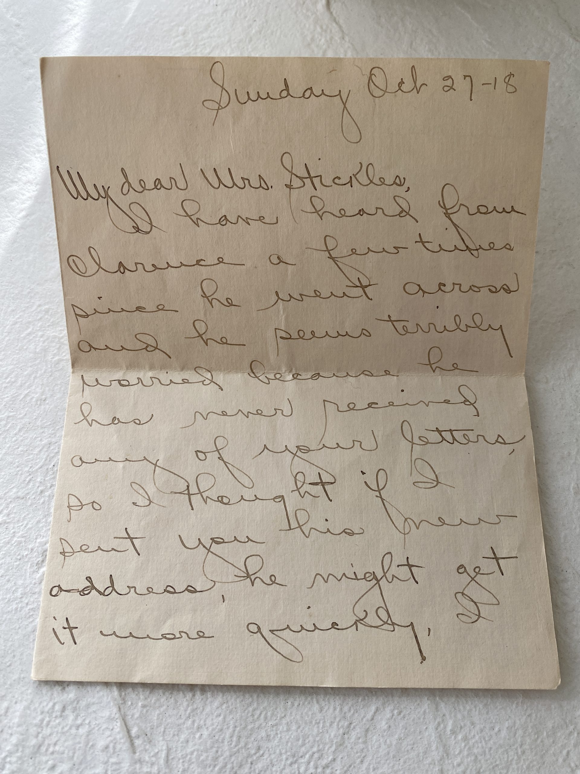 WWI LETTER - Chelsey Brown